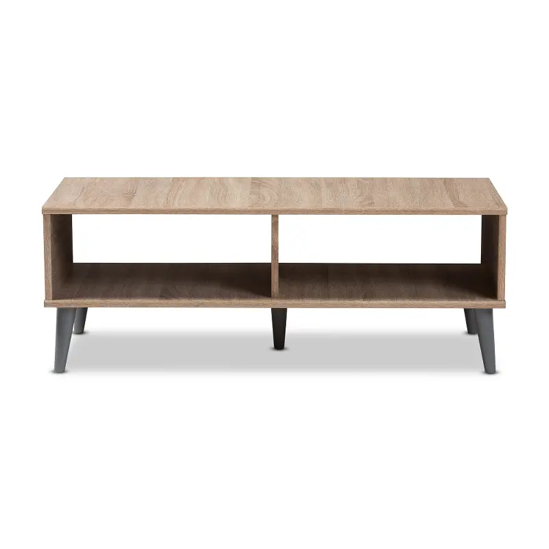 Mid Century Modern Oak and Light Grey Wood Coffee Table | RC Willey