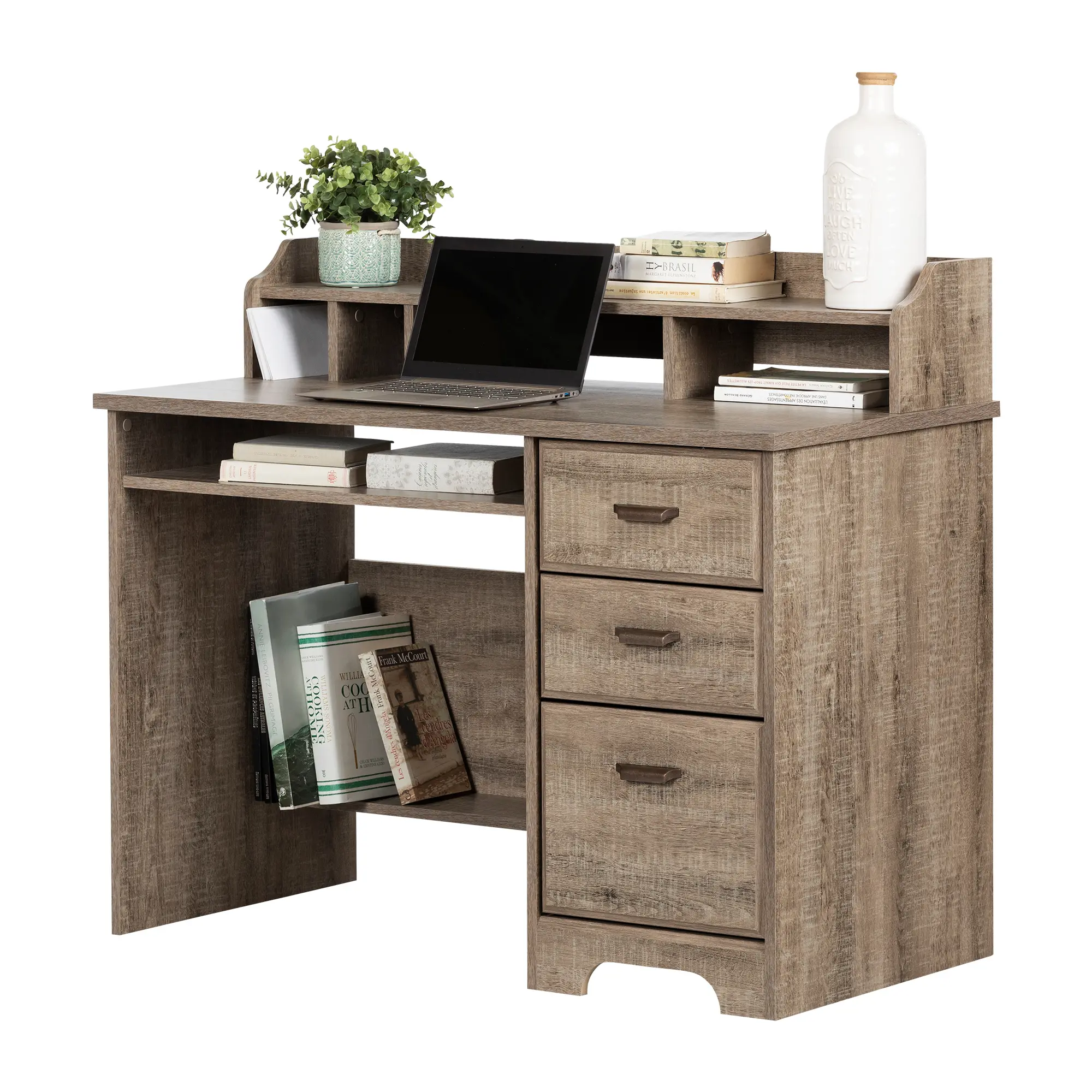 Versa Dark Brown Oak Computer Desk with Hutch | RC Willey