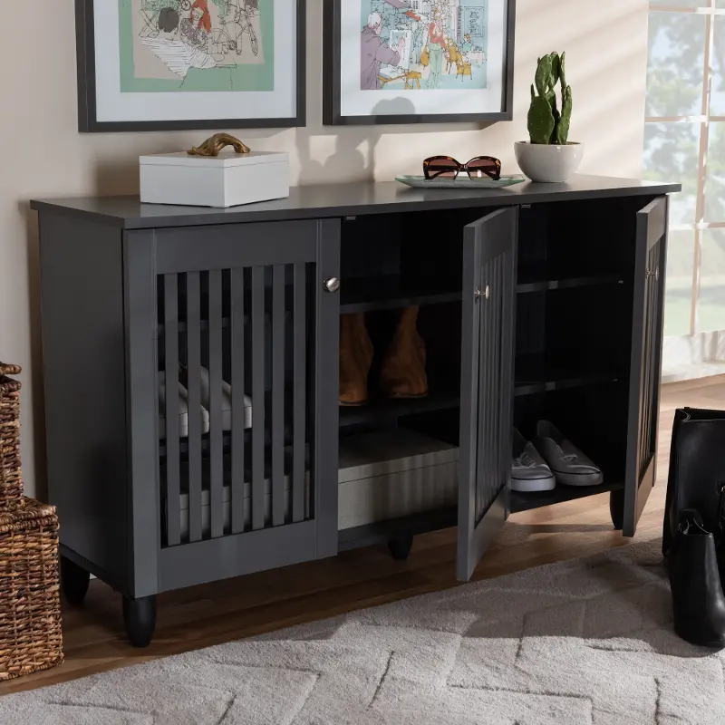 Modern Dark Gray 3 Door Entryway Shoe Storage Wide Cabinet - Sheenagh ...