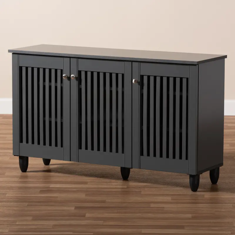 Modern Dark Gray 3 Door Entryway Shoe Storage Wide Cabinet - Sheenagh ...