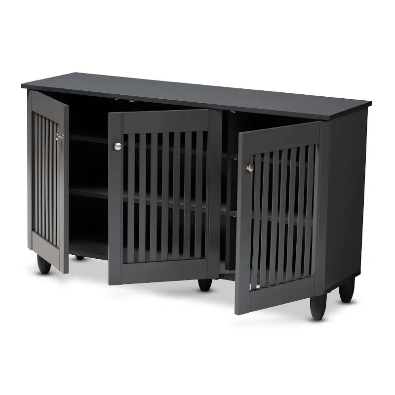 Modern Dark Gray 3 Door Entryway Shoe Storage Wide Cabinet - Sheenagh ...