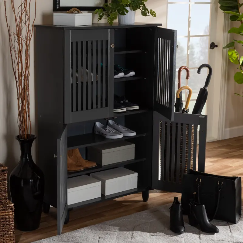 Modern Dark Gray 4 Door Entryway Shoe Storage Cabinet - Sheenagh | RC ...