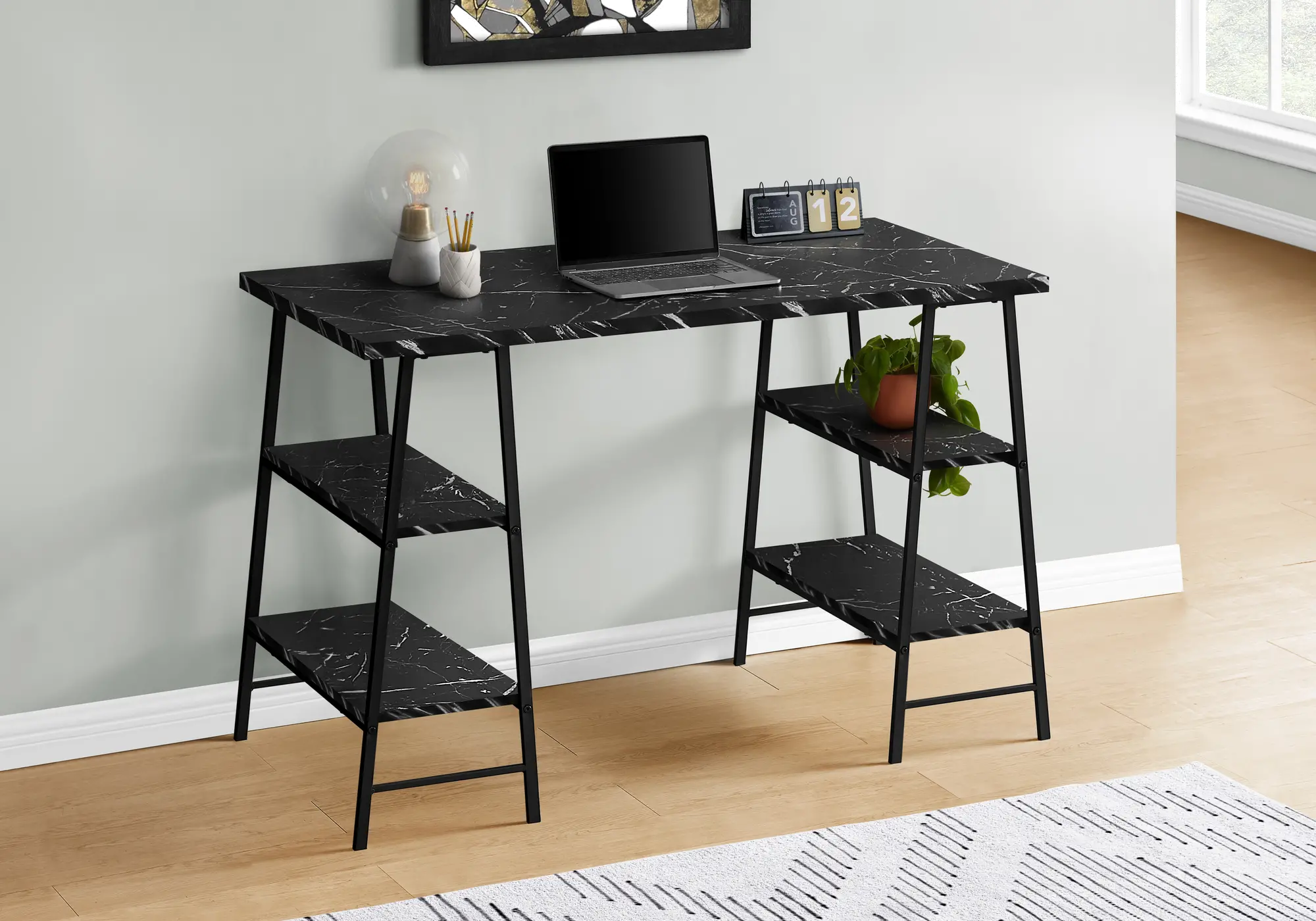 Industrial 48 Inch Black Faux Marble Computer Desk | RC Willey