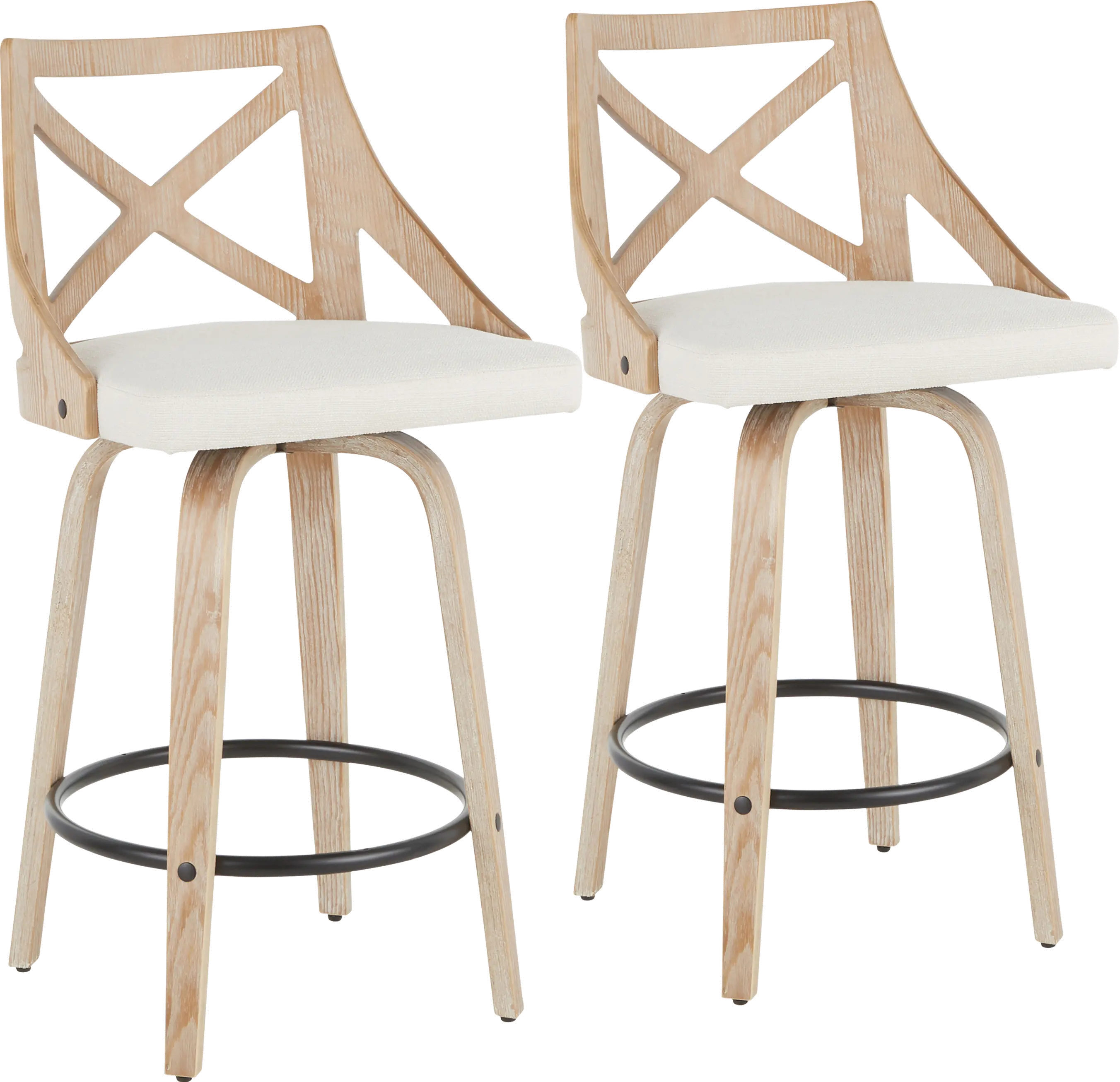 Charlotte Cream & White-Washed Wood Counter Stool, Set of 2 | RC Willey