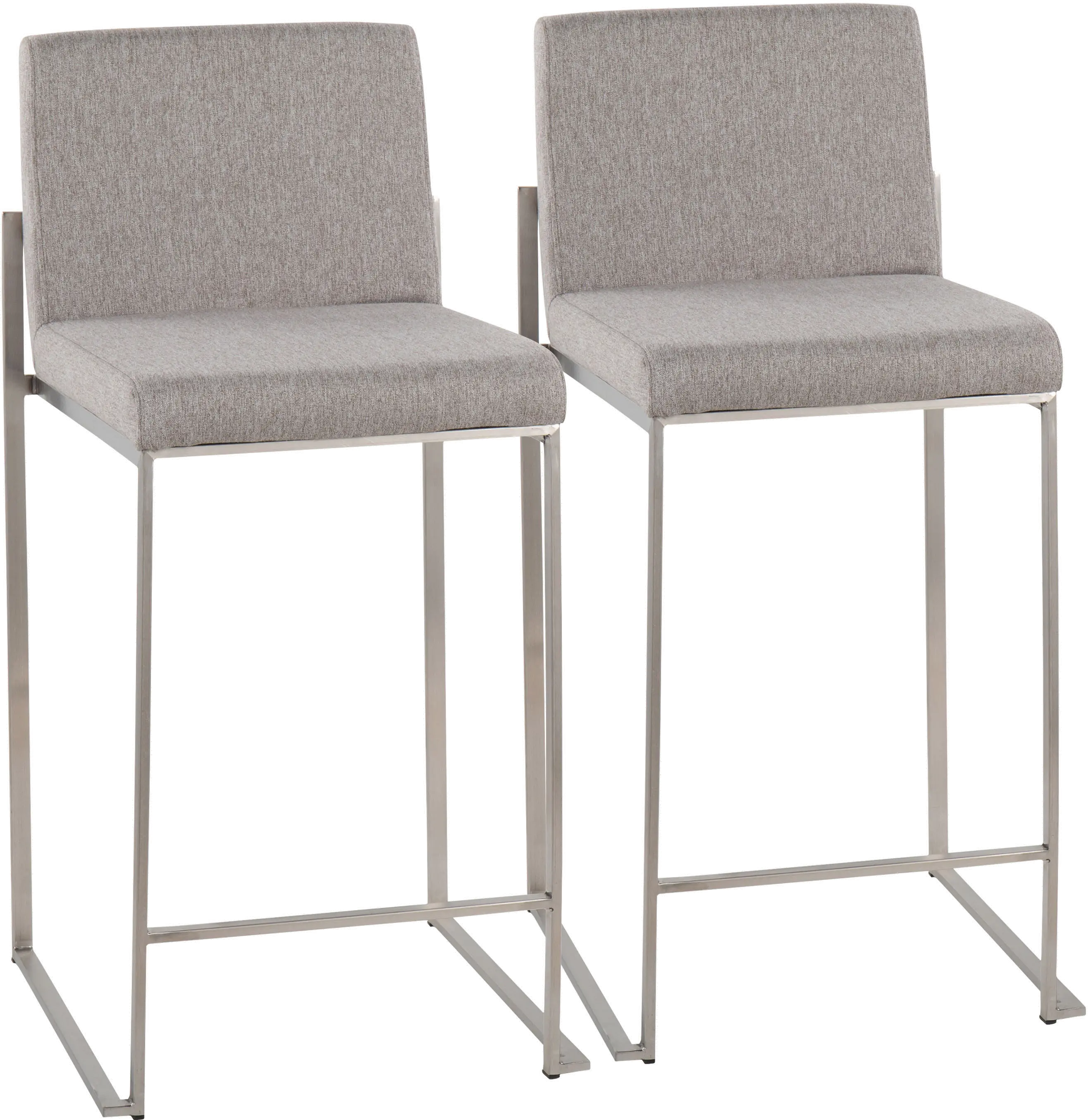 Fuji High Back Stainless & Light Gray Counter Stools, Set of 2 | RC Willey