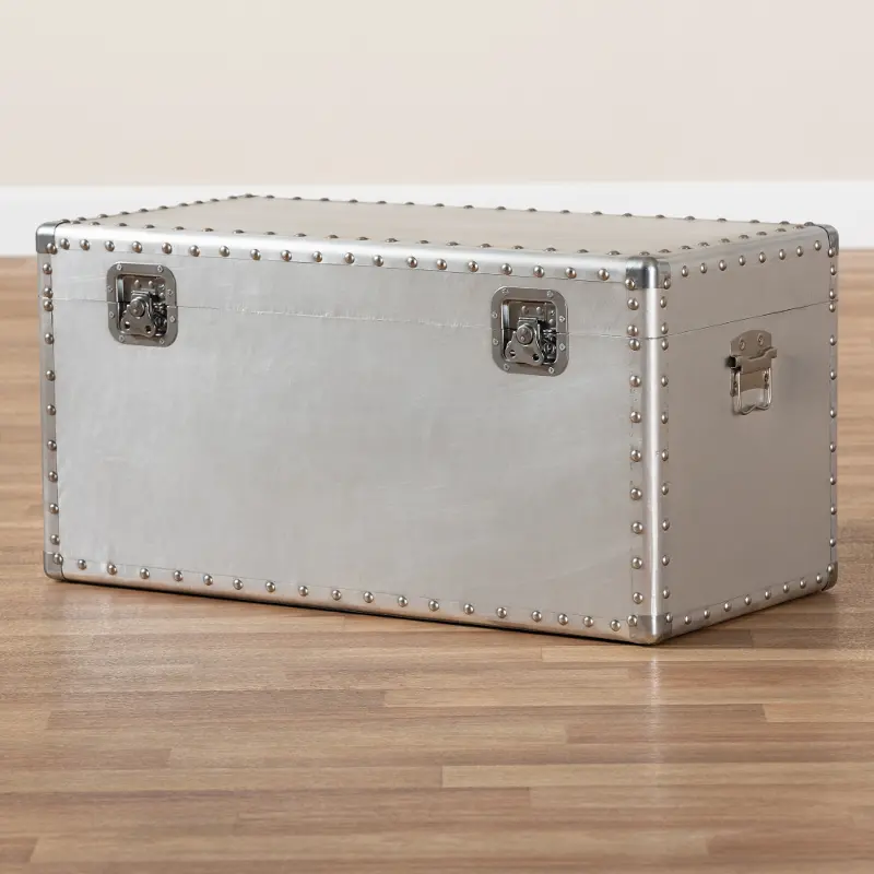 Serge French Industrial Silver Metal Storage Trunk | RC Willey