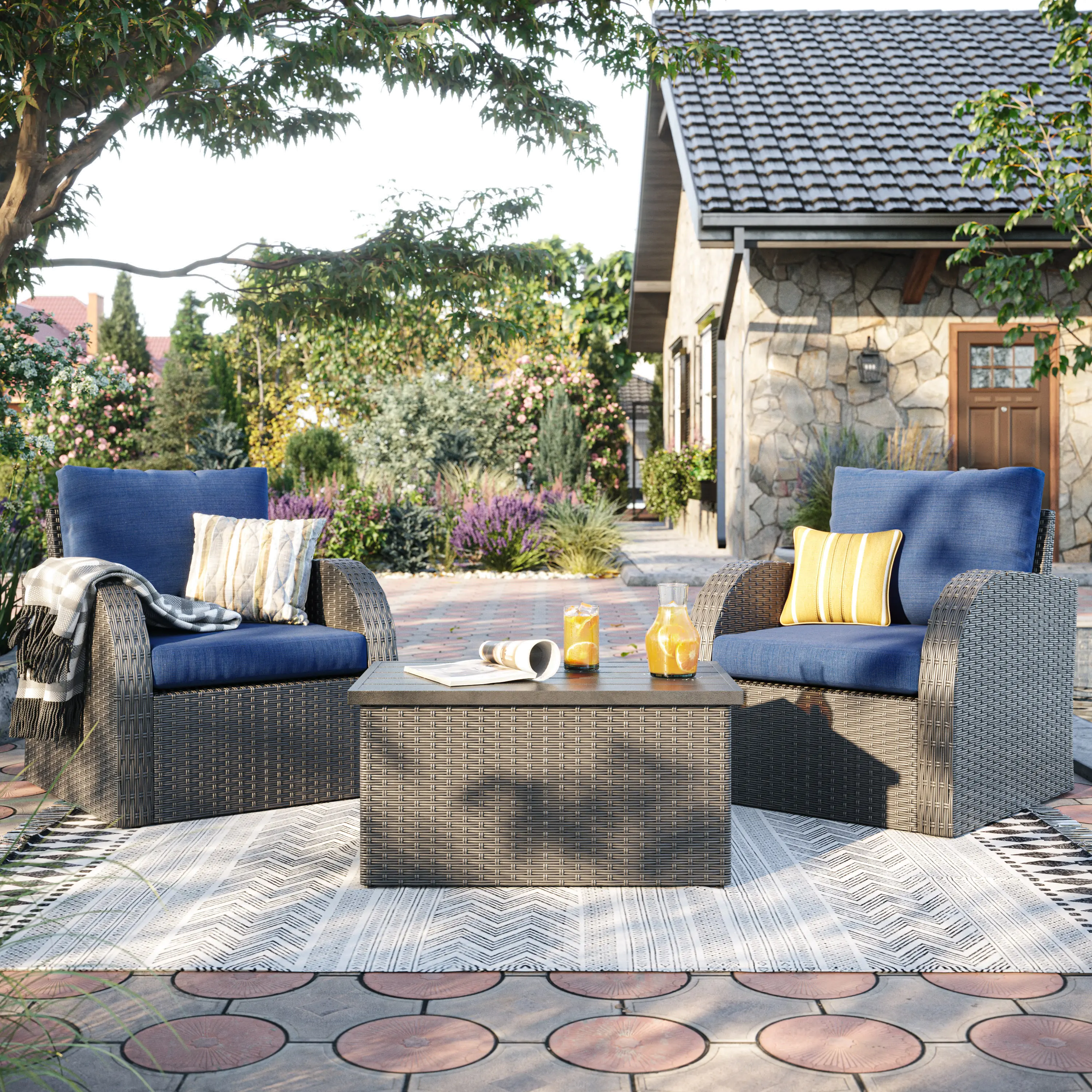 Brisbane Navy Blue Outdoor Wicker Chair | RC Willey