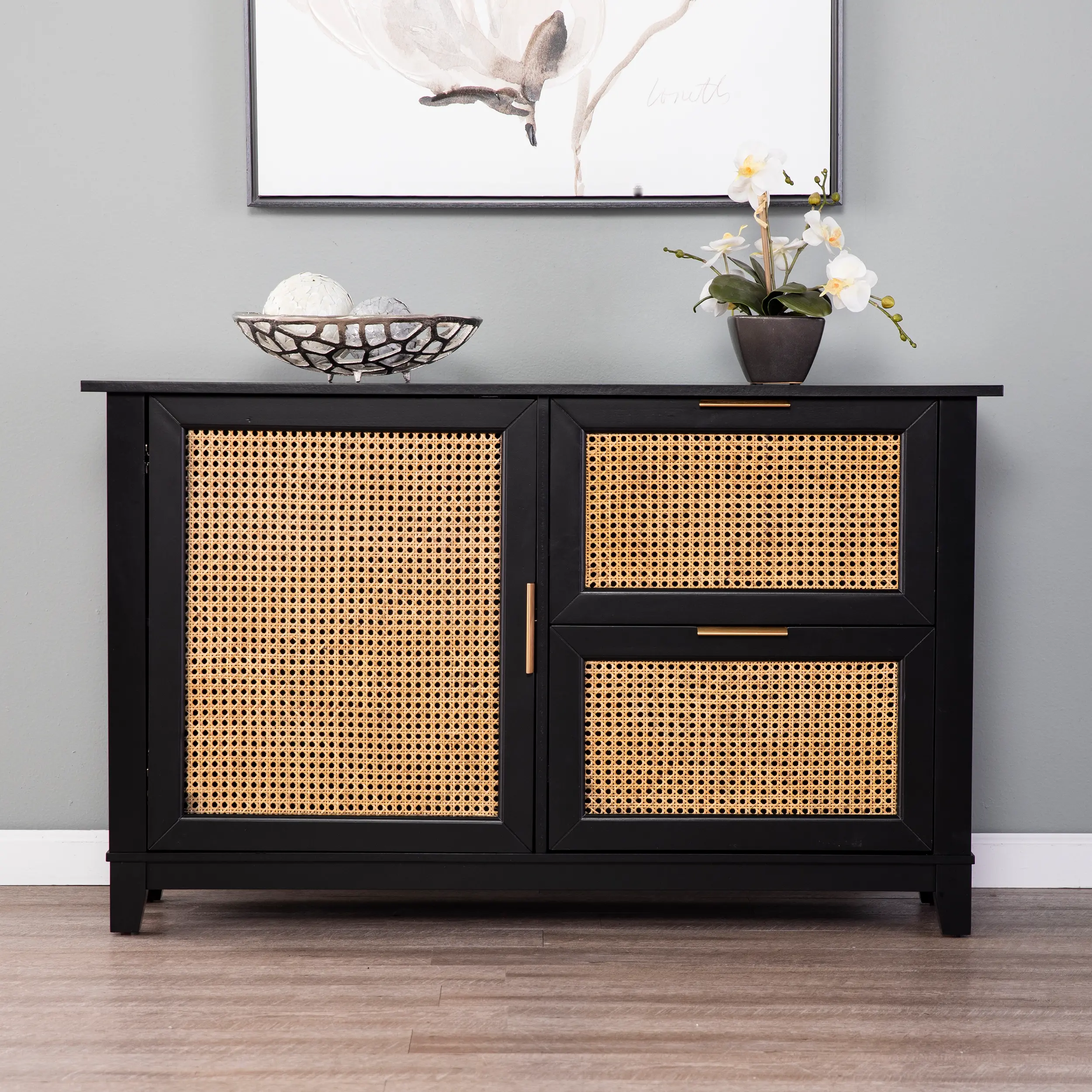 Holly Martin Chekshire Black Rattan Storage Cabinet RC Willey Holly Martin Chekshire Black Rattan Storage Cabinet RC Willey