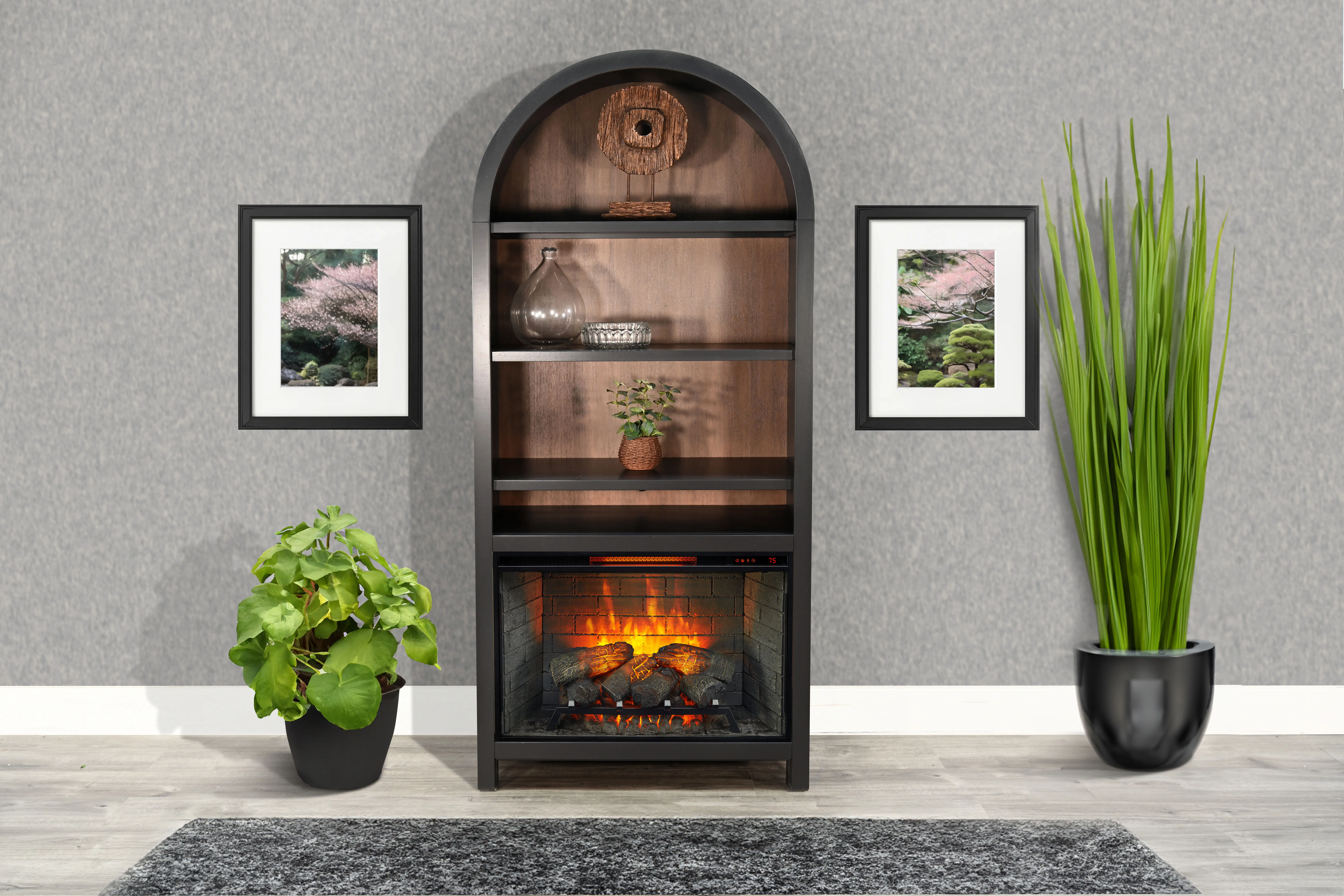 Chill Black Arch Fireplace Bookcase | RC Willey