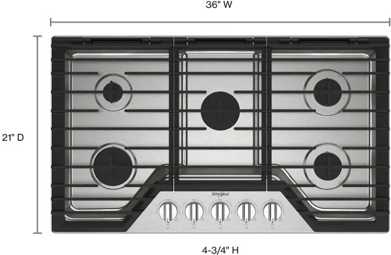 Whirlpool 36" Gas Cooktop with EZ-2-Lift Hinged Cast-Iron Grates ...