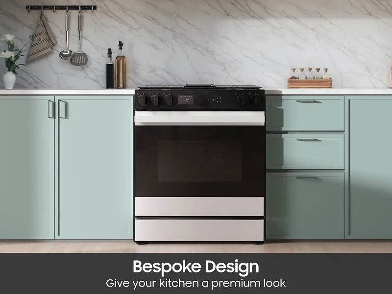 Bespoke Smart 6.0 Cu Ft Gas Range with Smart Oven Camera - White Glass ...
