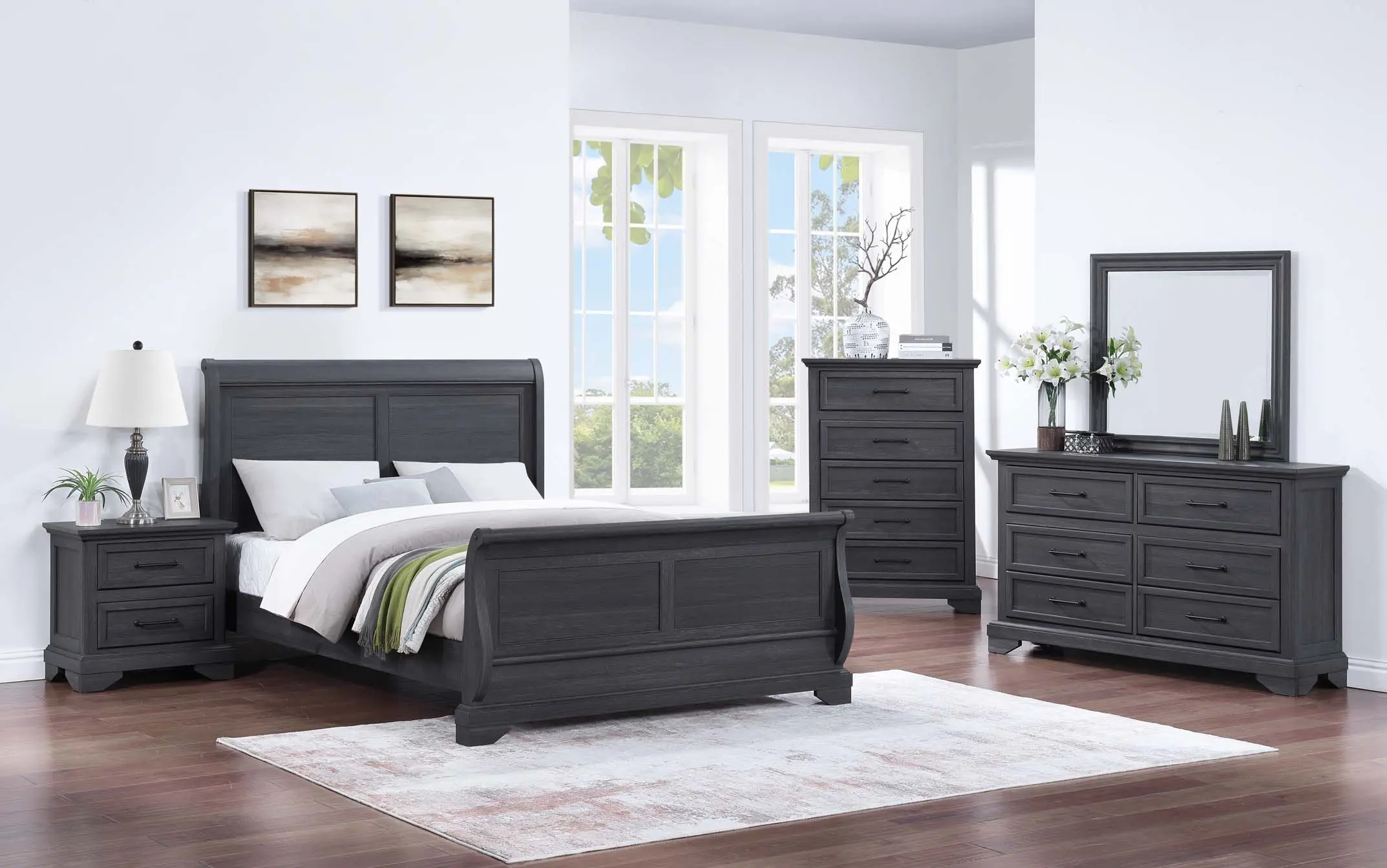 Everton Gray Queen Sleigh Bed | RC Willey