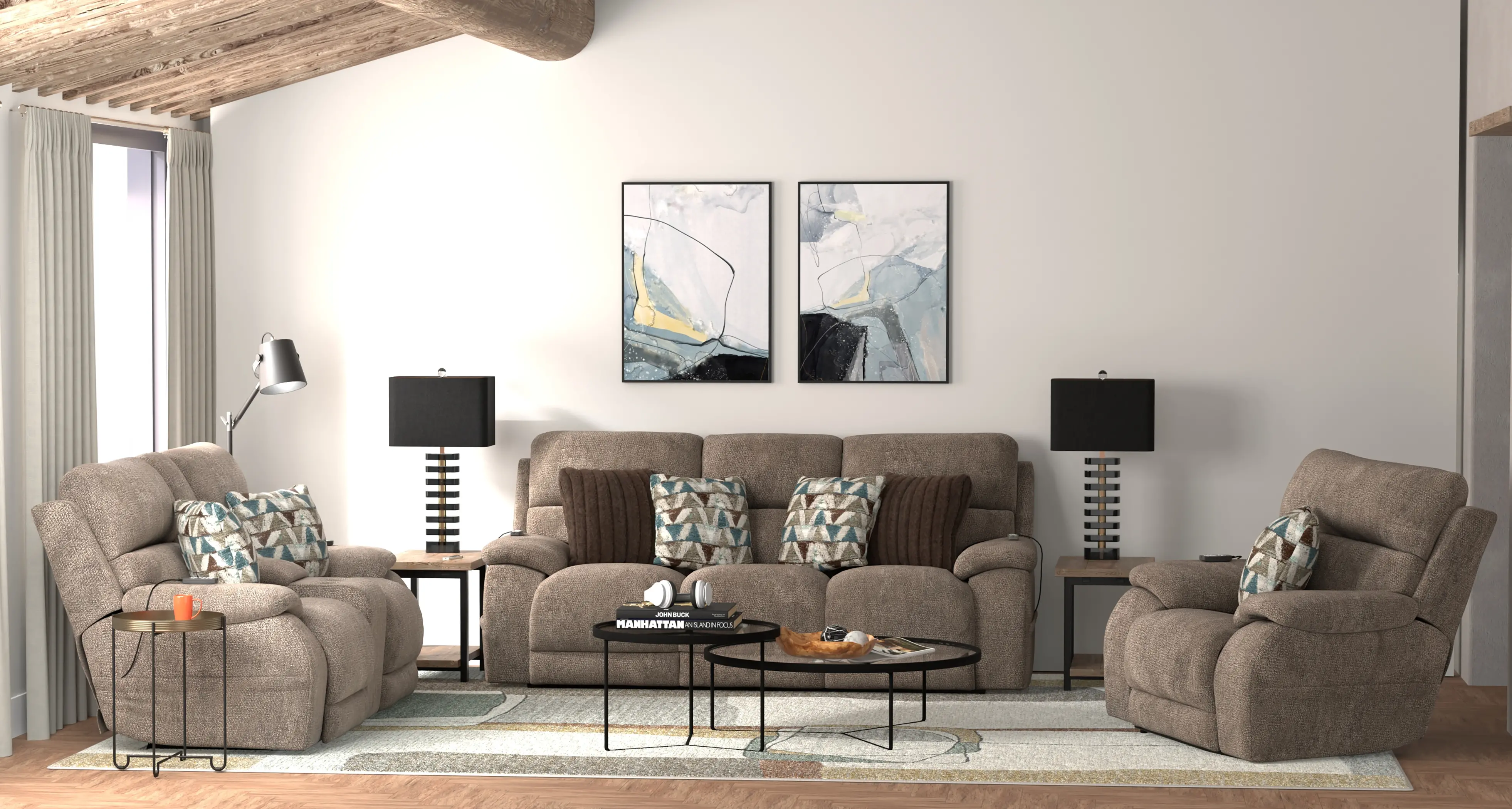 Joya Mushroom Tan Power Reclining Sofa with Heat and Massage | RC Willey