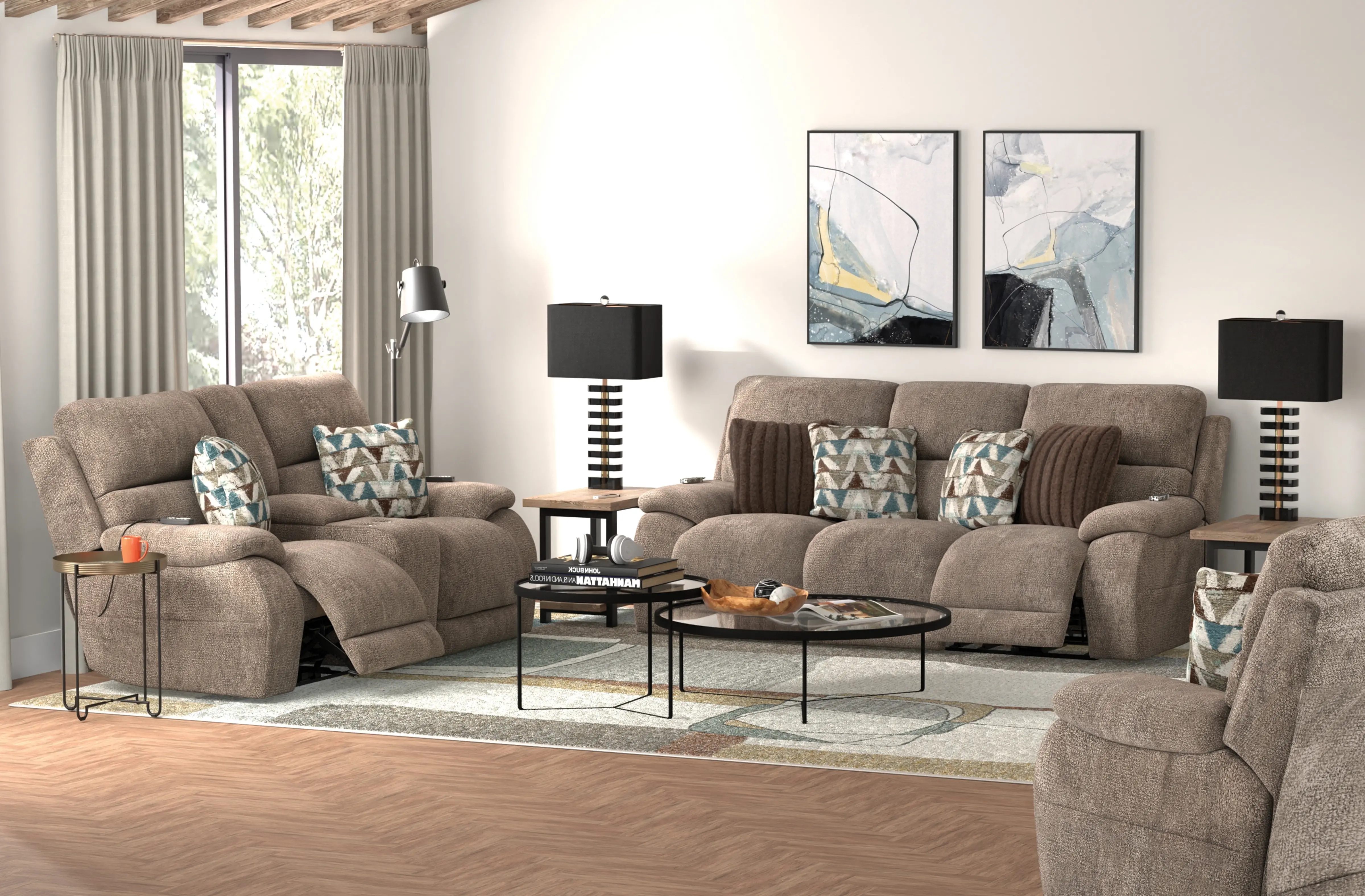 Joya Mushroom Tan Power Reclining Sofa with Heat and Massage | RC Willey