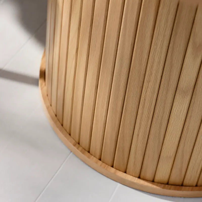 Nola Natural Oak Round Dining Table with Slatted Pedestal Base | RC Willey