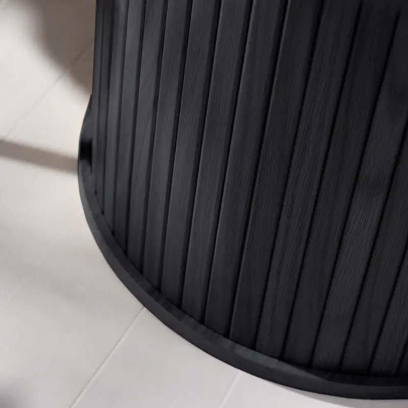 Nola Black Oak Round Dining Table with Slatted Pedestal Base | RC Willey