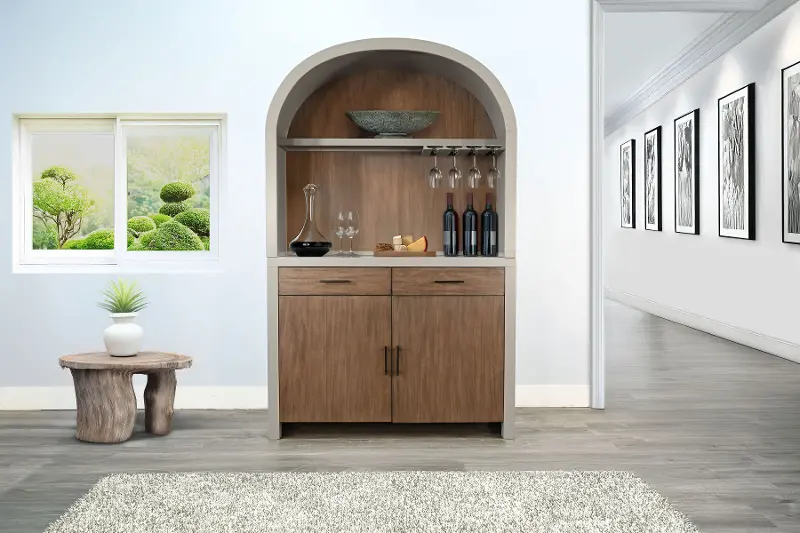Arch TwoTone Home Bar Cabinet with Hutch | RC Willey