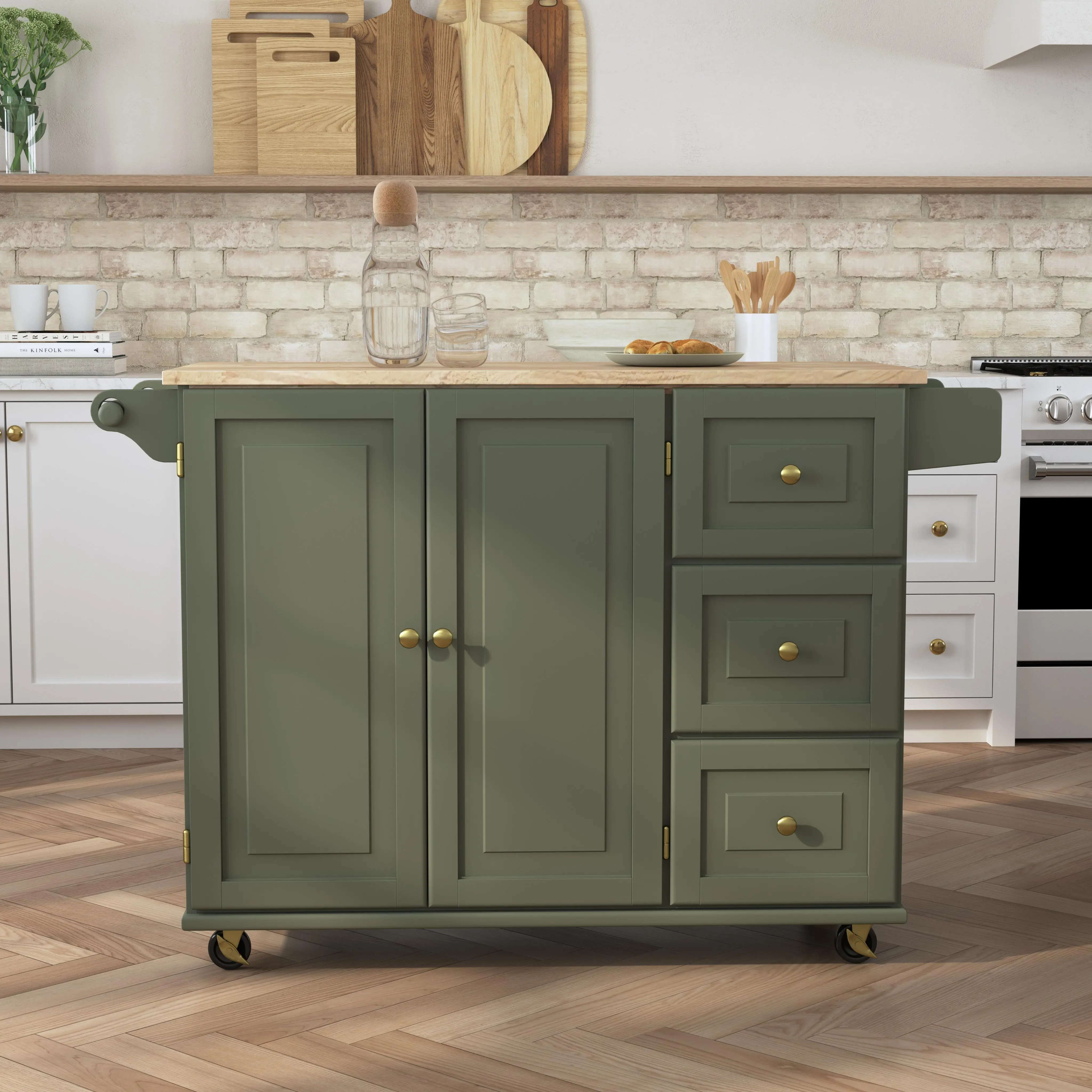 Dolly Madison Sage Kitchen Cart with Brass Hardware | RC Willey