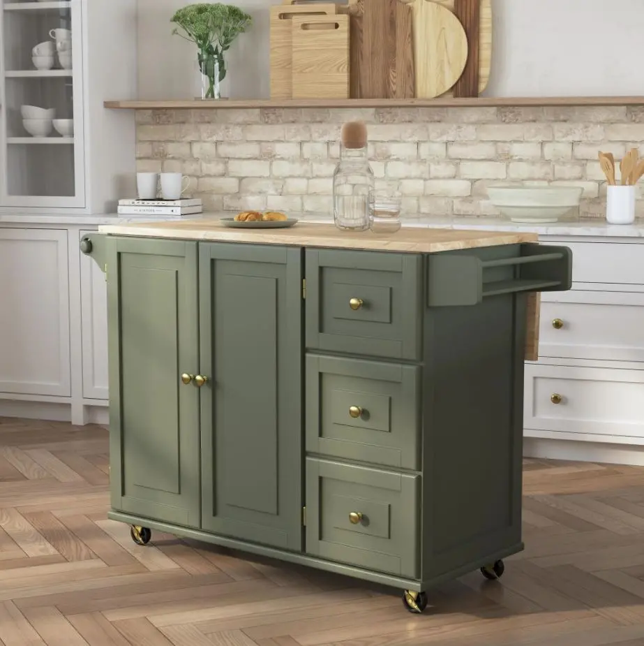 Dolly Madison Sage Kitchen Cart with Brass Hardware | RC Willey