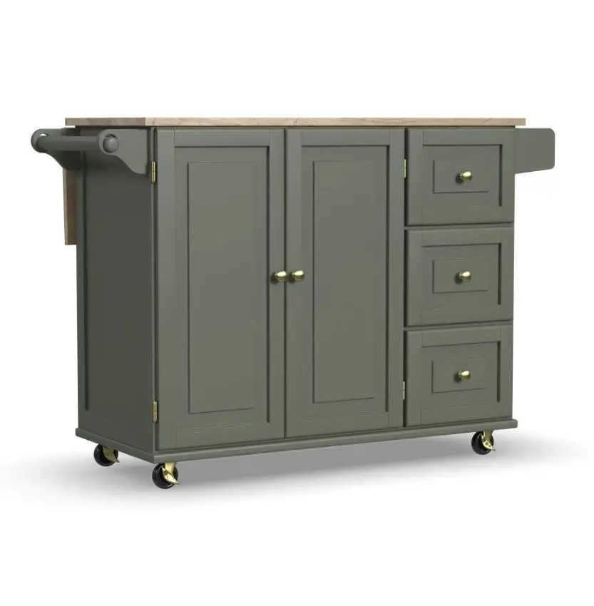 Dolly Madison Sage Kitchen Cart with Brass Hardware | RC Willey