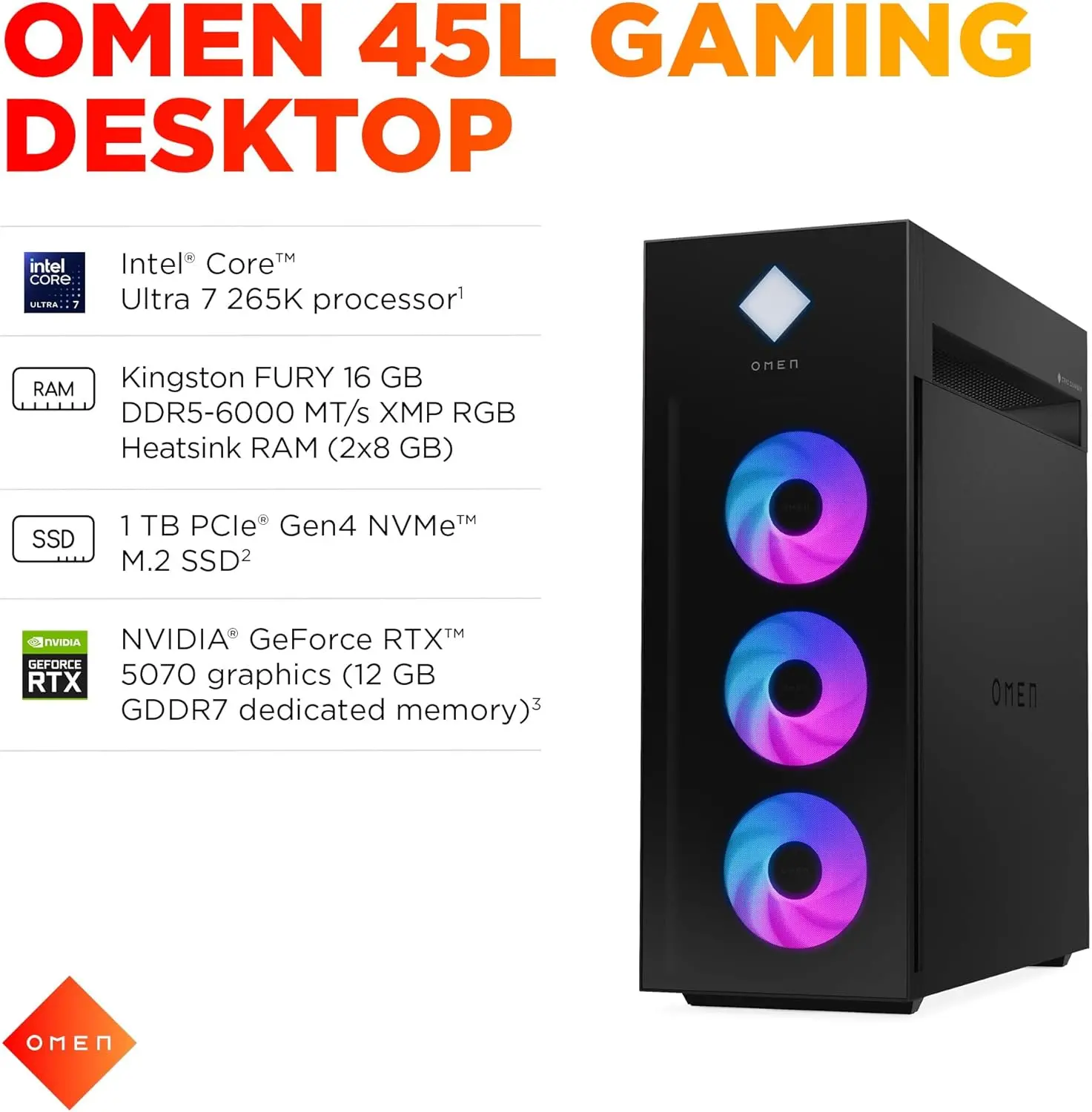 HP OMEN 45L Gaming Desktop Computer RTX5070 | RC Willey