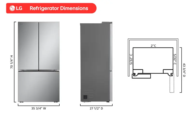 LG 25 Cu Ft Zero Clearance French Door Refrigerator - Counter Depth ...