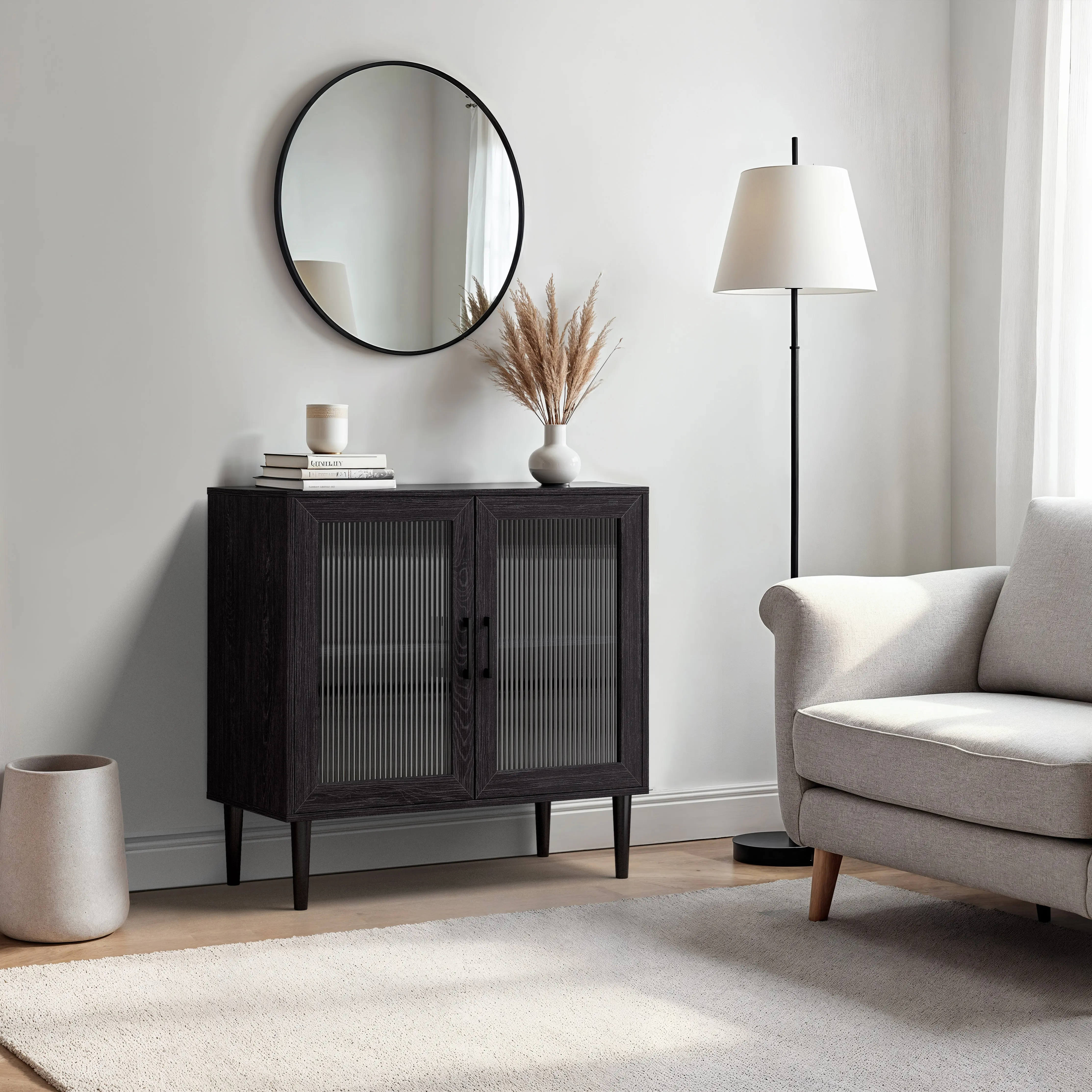 Ethan Dark Gray Fluted Glass Buffet Cabinet | RC Willey