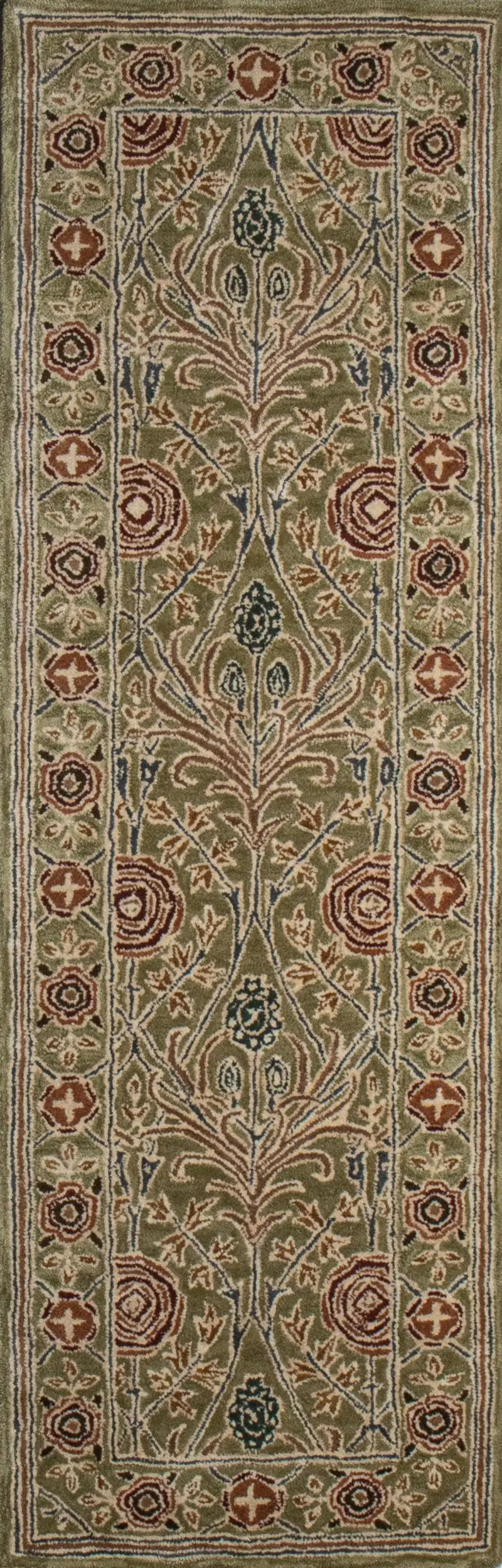 Hastings Light Green Floral 8 Foot Wool Runner Rug | RC Willey