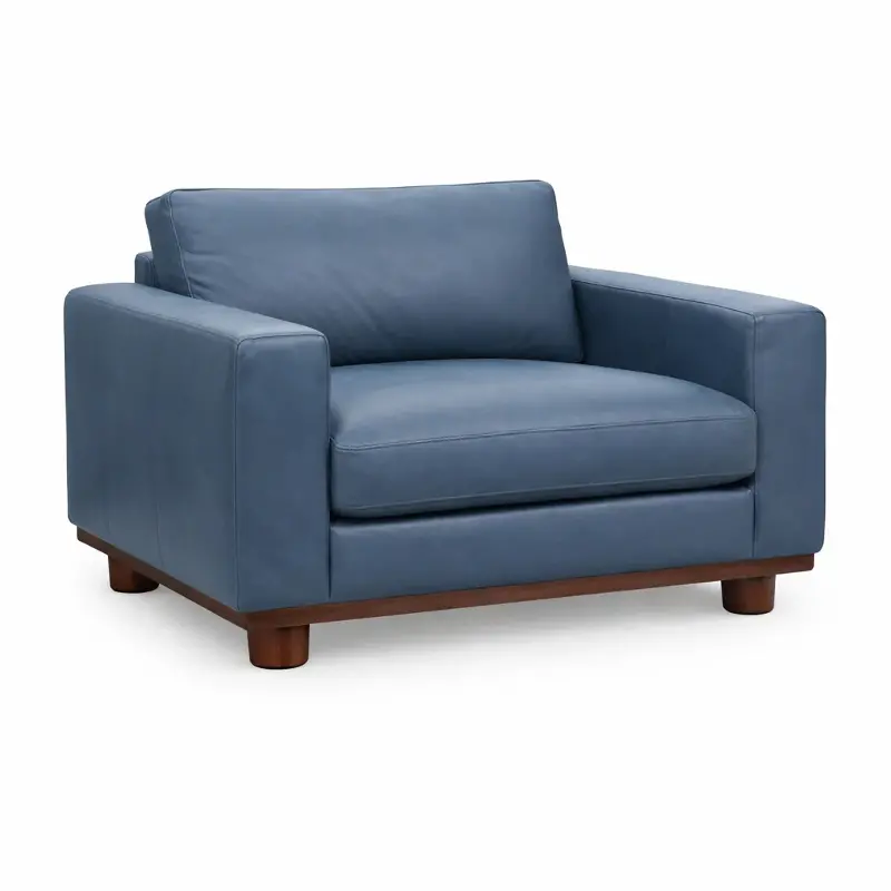 Astaire Vintage Blue Italian Leather Oversized Chair | RC Willey