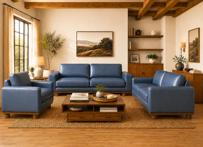 Astaire Vintage Blue Italian Leather Oversized Chair | RC Willey